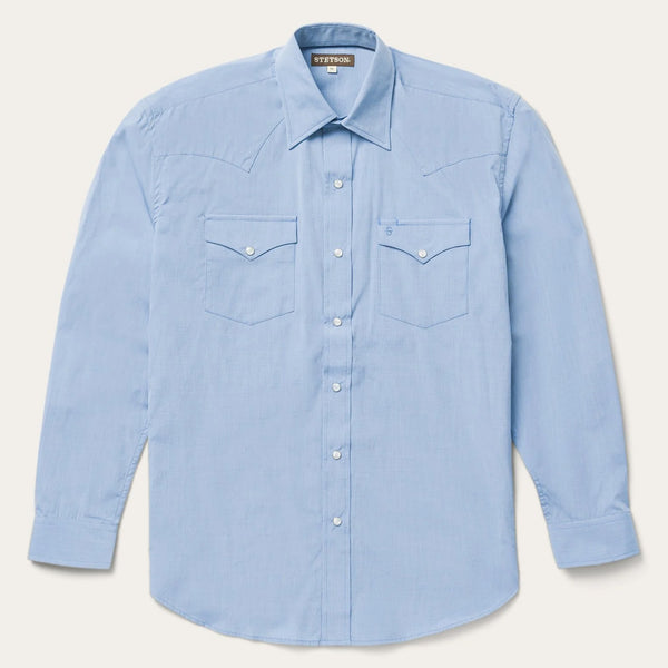 Blue End On End Solid Shirt | Stetson