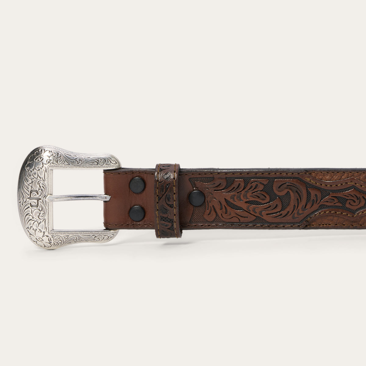 Bison Leather Tooled Tab Belt | Stetson