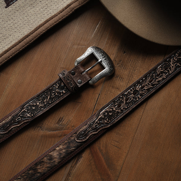Hair-on-Hide Tooled Tab Belt | Stetson