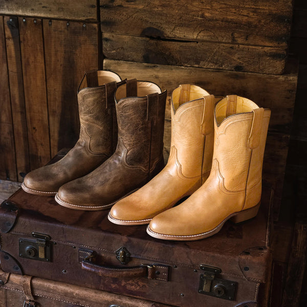Stetson Men's Roper Boots in Tan | Handcrafted | Round Toe