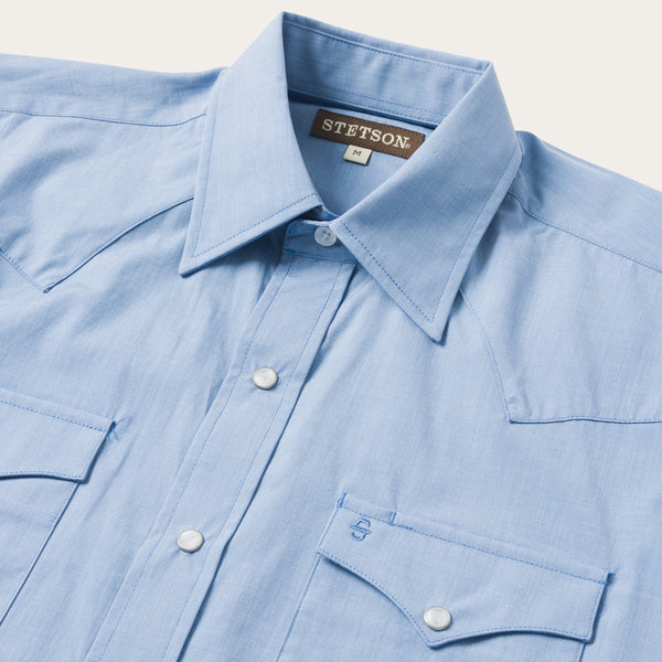 Blue End On End Solid Shirt | Stetson