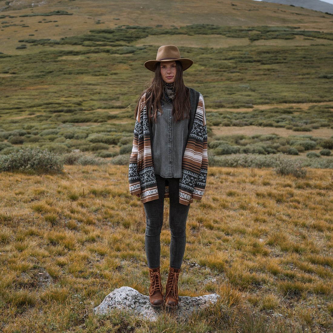 Brown Serape Belted Cardigan | Stetson
