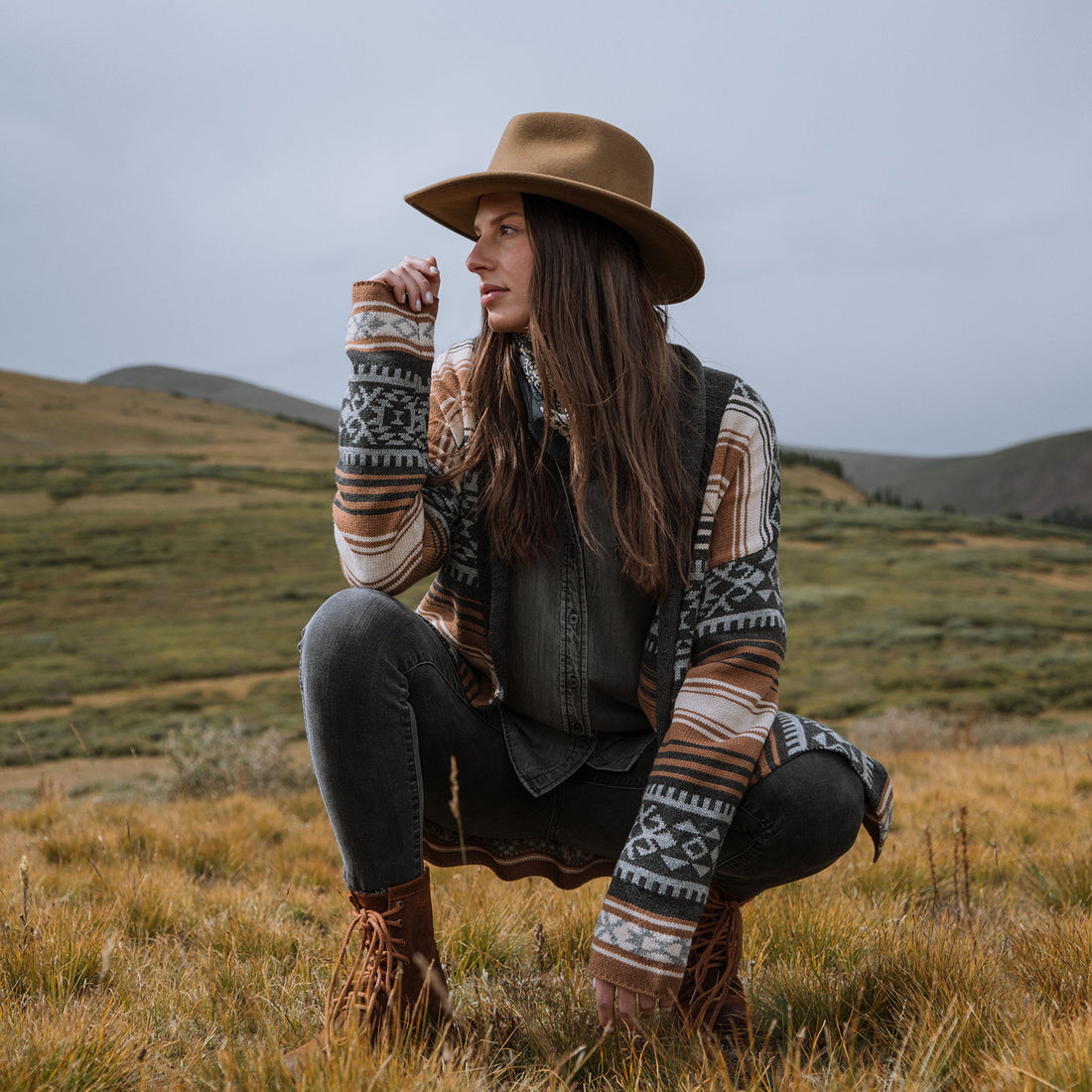 Brown Serape Belted Cardigan | Stetson