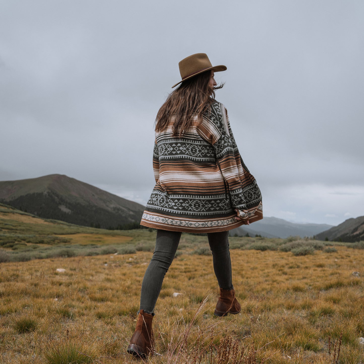 Brown Serape Belted Cardigan | Stetson